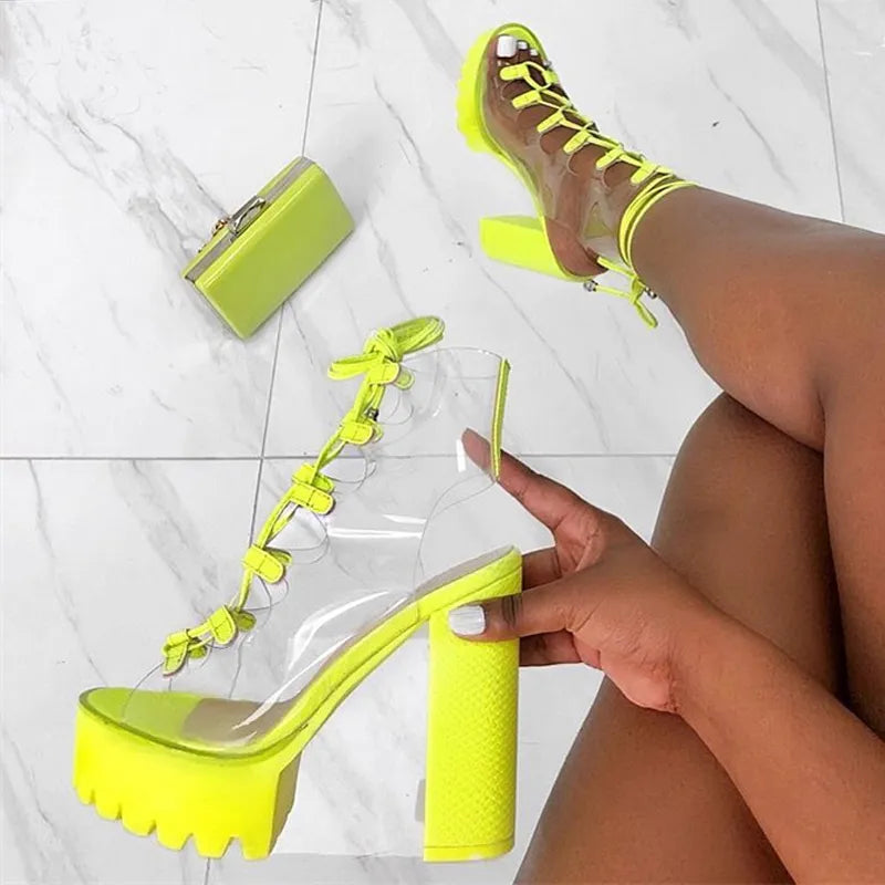 Green Transparent PVC Platform Boots for Women – BioBeautify