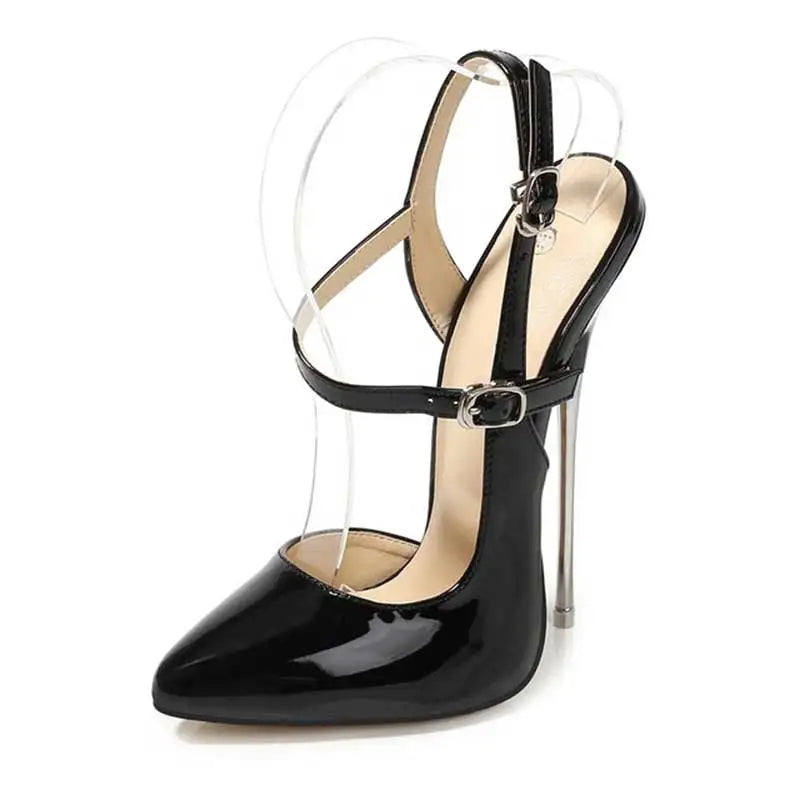 Metal Stiletto High Heels Women Patent Leather Slingbacks Pumps - 16cm ...