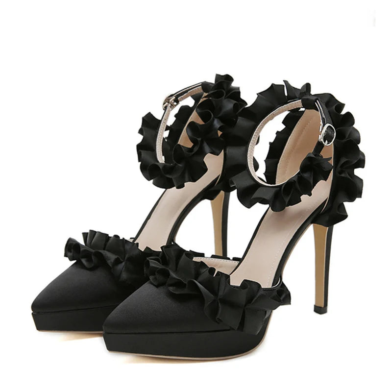 Silk Ankle Strap Platform Pumps with Pleated Design – BioBeautify