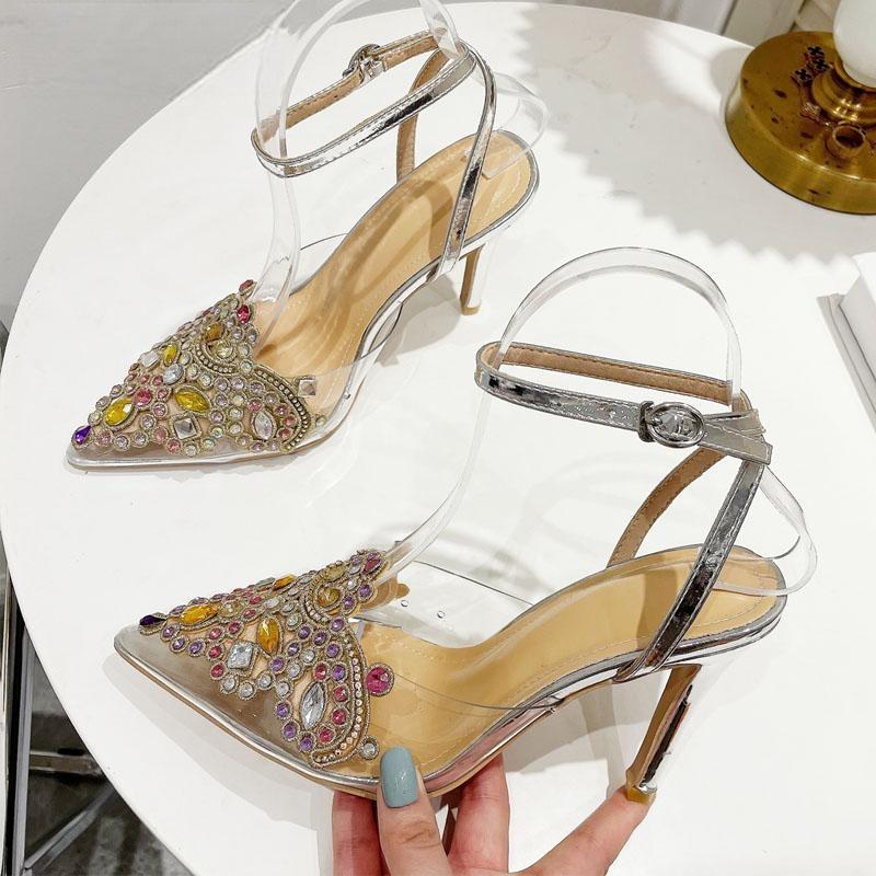 Transparent PVC Women Pumps with Sexy String Bead Crystal High Heels ...