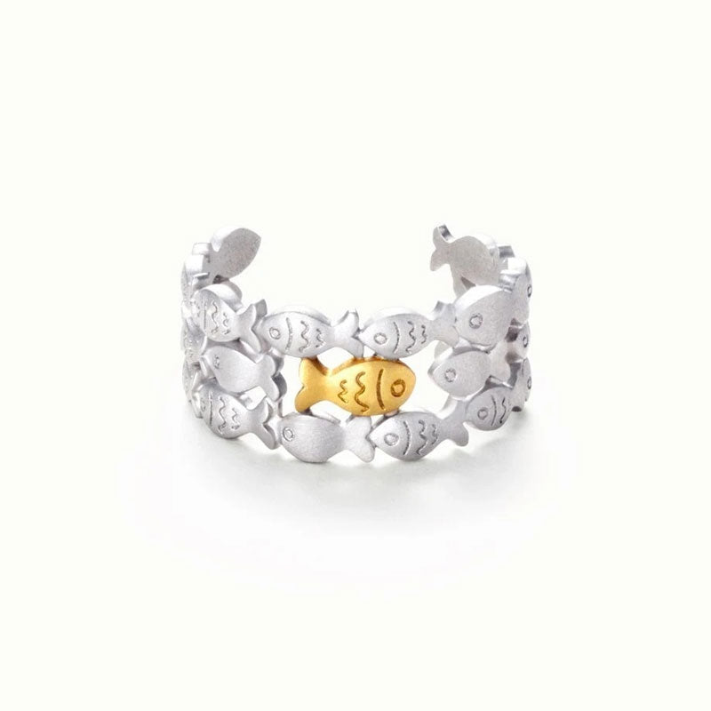 Two Tone Plated Fish Layered Ring - Silver – BioBeautify